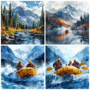 Watercolor Rafting Sport PNG Clipart, 45 River Rafting Scenery ...