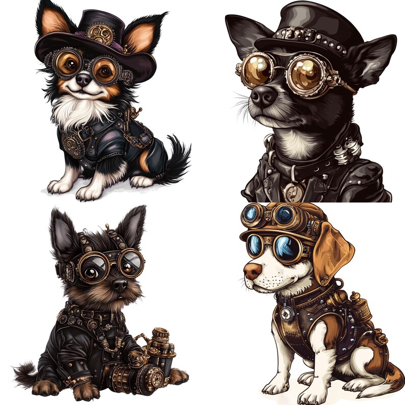 Steampunk Dog Breeds PNG Clipart Bundle, Watercolor Victorian Dog ...