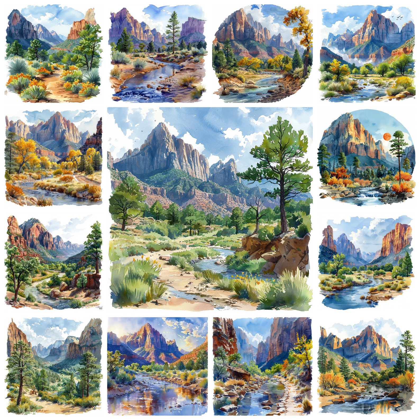 42 Zion National Park PNG Landscape Clipart, Watercolor Zion Canyon ...
