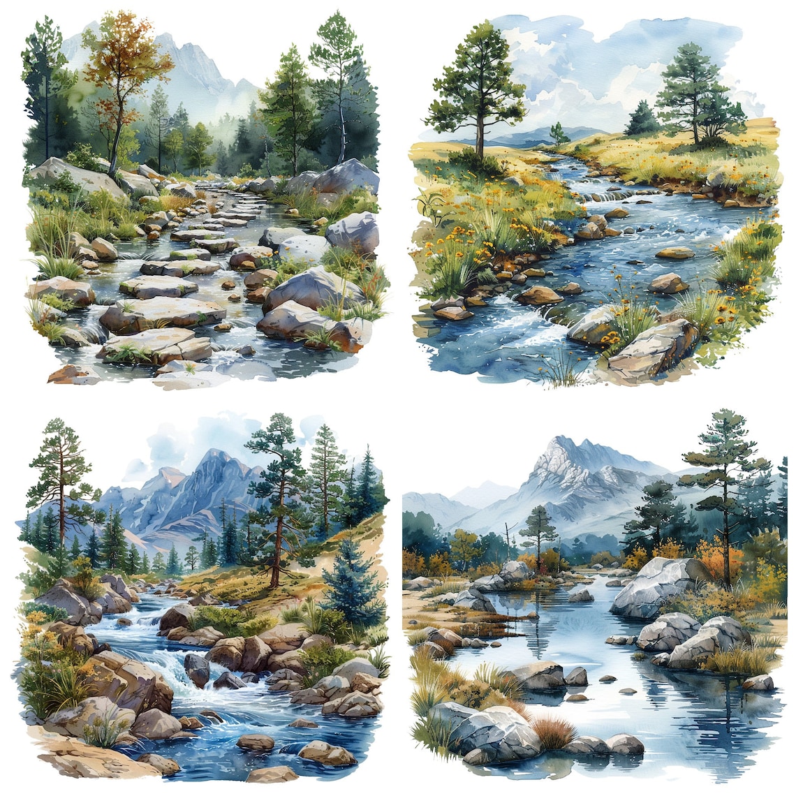 Rushing River PNG Landscape Clipart, Watercolor River Rapids Scenery ...