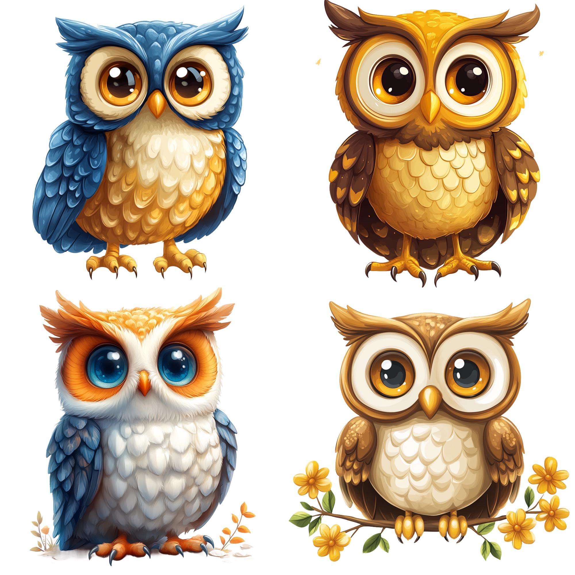 Watercolor Owl Clipart Bundle, Cute Baby Owl PNG, T-shirt Design ...
