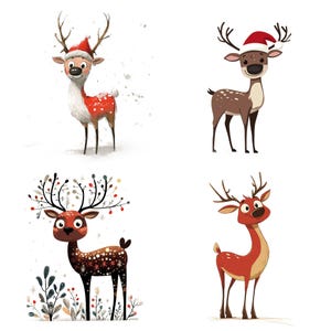 38 Quirky Reindeer Clipart PNG Bundle, Watercolor Christmas Cartoon ...