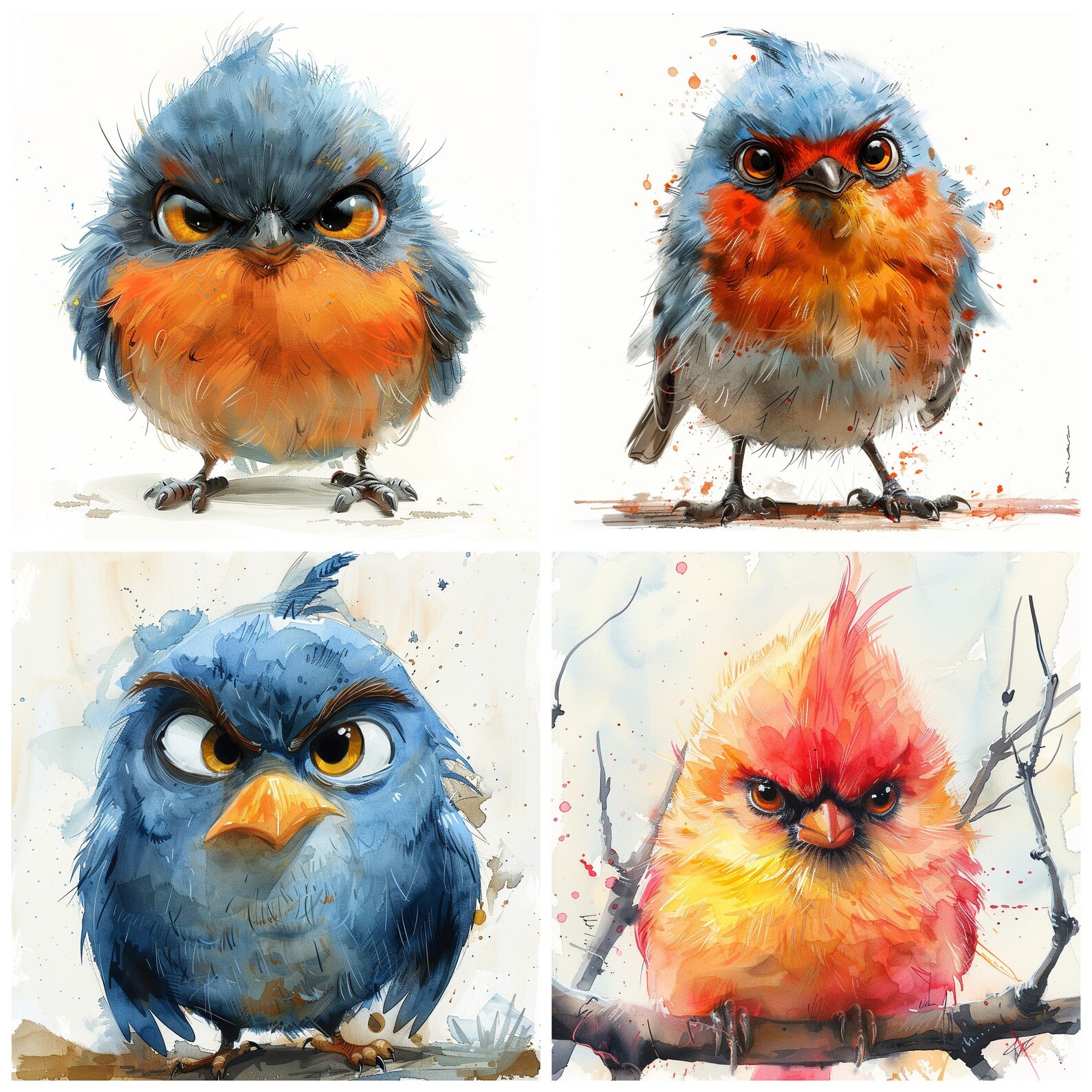 Grumpy Birds PNG Clipart, Watercolor Moody Bird Illustration, Frowning ...