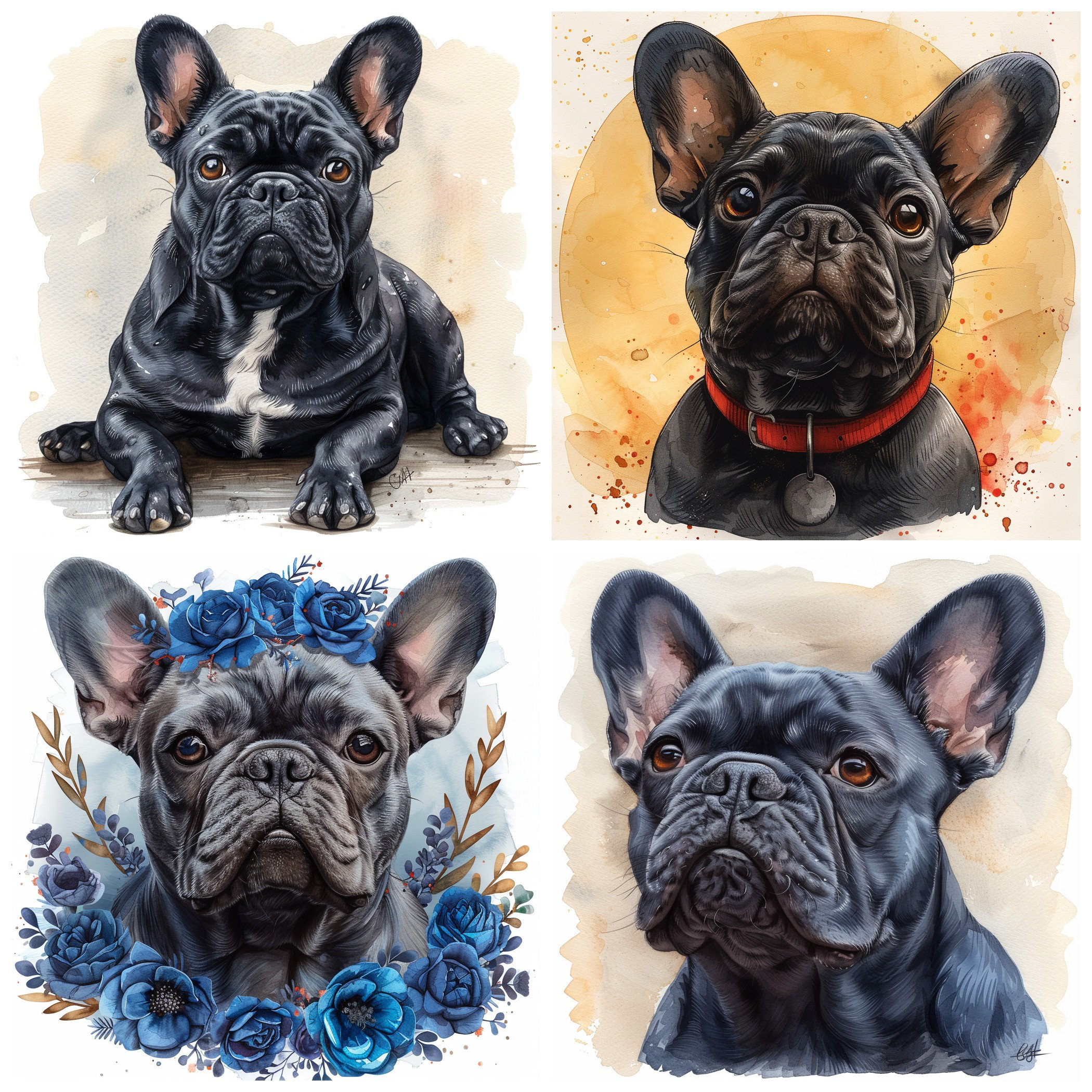 38 French Bulldog PNG Clipart, Watercolor Cute Frenchie Bulldog ...