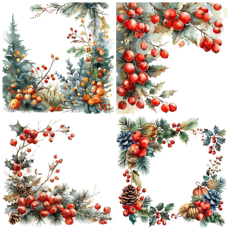 Christmas Border Clipart Bundle, Festive Wreath PNG Graphics (digital ...