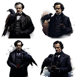 Edgar Allan Poe PNG Clipart Bundle, Watercolor Edgar Allan Poe Gothic ...
