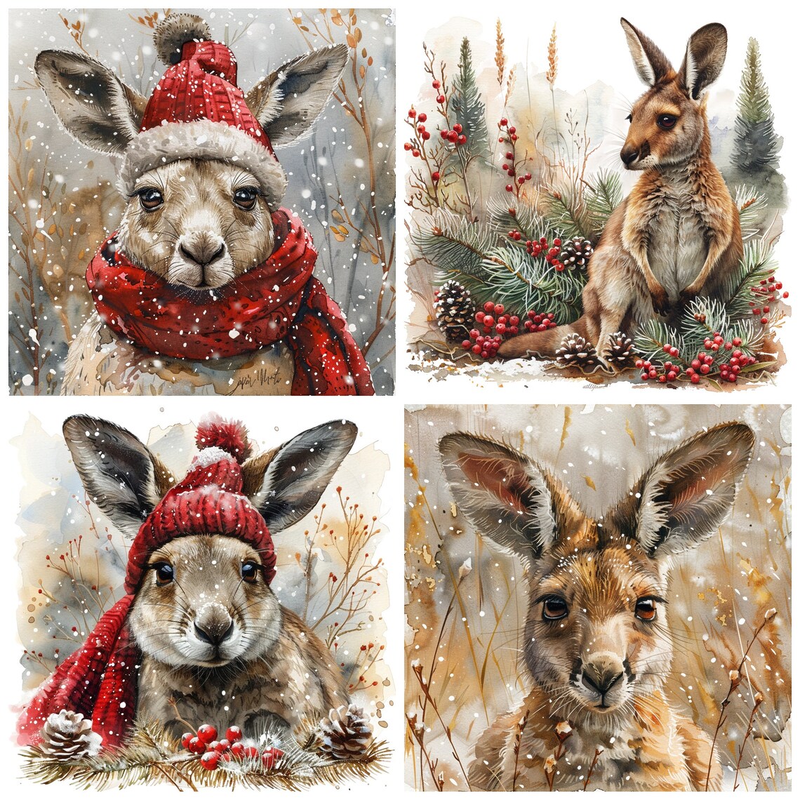 43 Christmas Kangaroo PNG Clipart, Watercolor Xmas Kangaroo ...