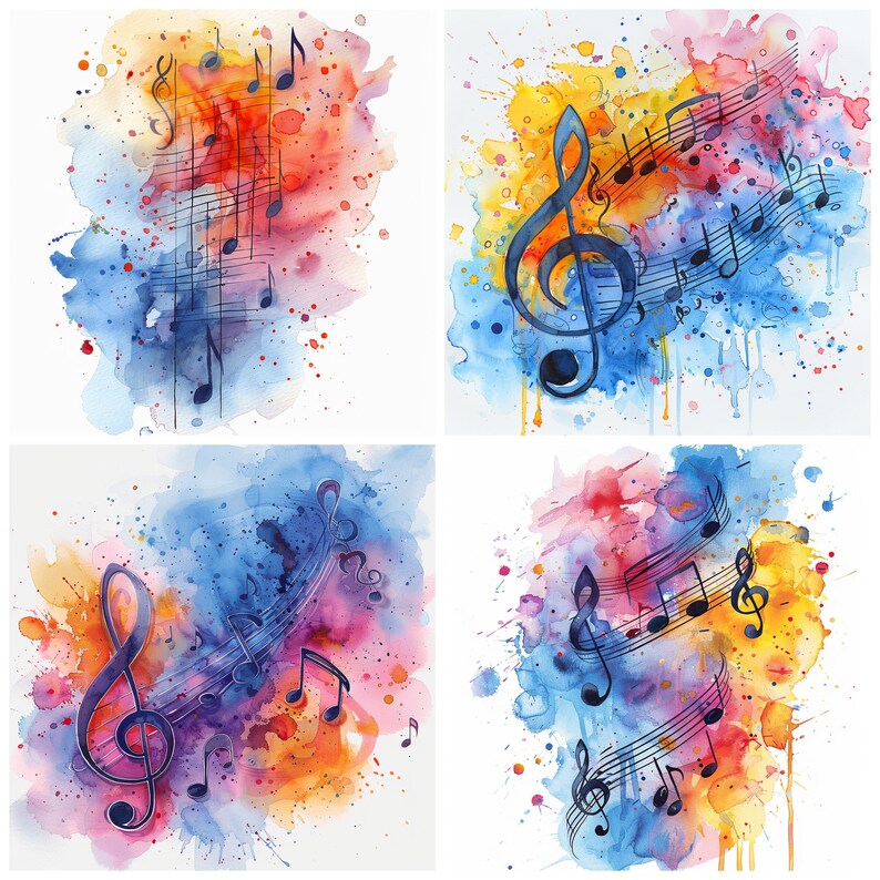 26 Music Notations PNG Clipart, Watercolor Abstract Music Symbol ...