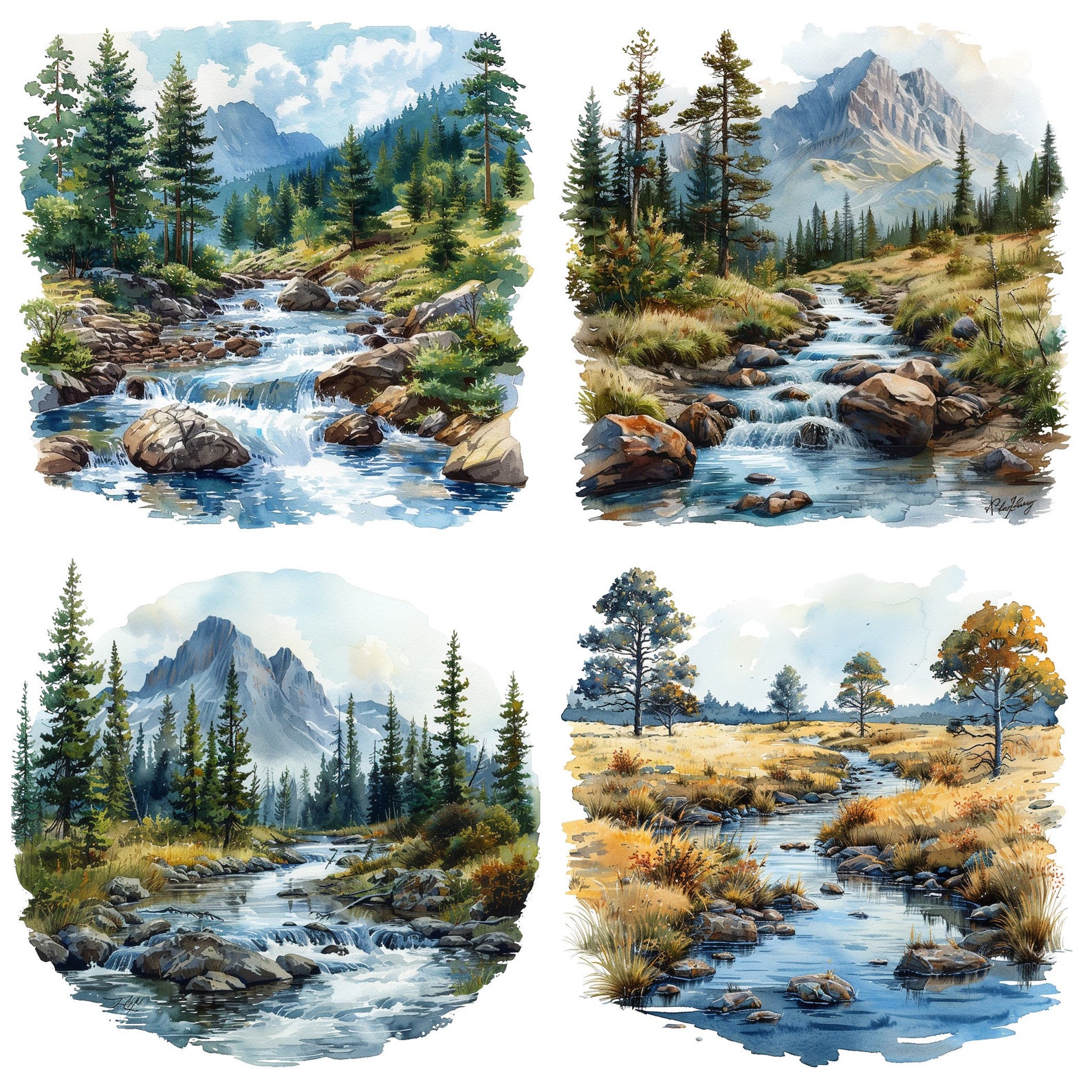 Rushing River PNG Landscape Clipart, Watercolor River Rapids Scenery ...
