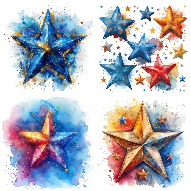 37 Colorful Star PNG Clipart Bundle, Watercolor Star Transparent ...