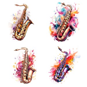 34 Saxophone PNG Clipart Bunle, Watercolor Jazz Saxophone Illustration ...