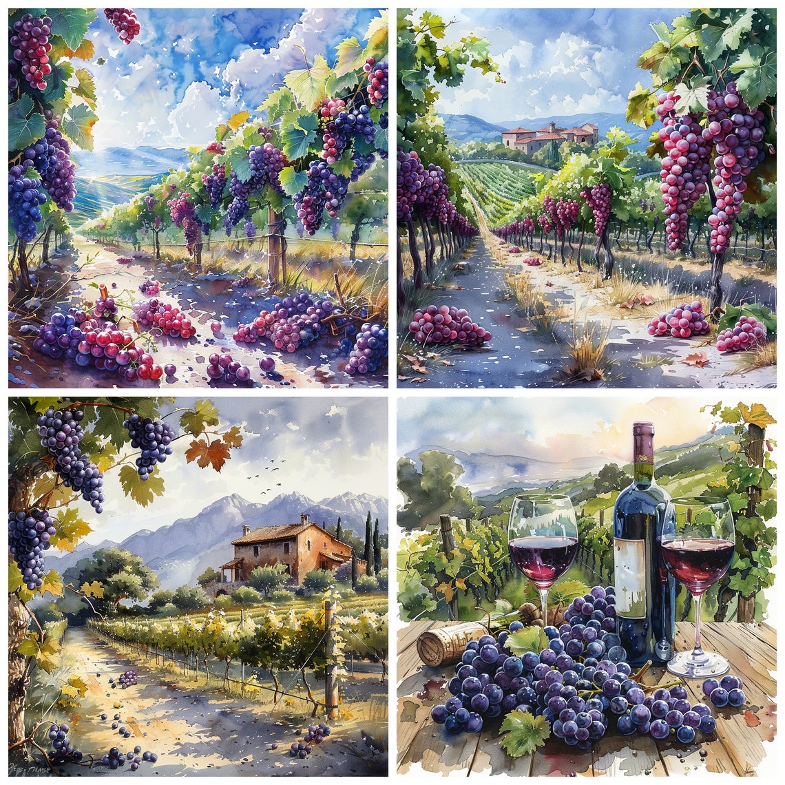 23 Vineyard Landscape PNG Clipart, Watercolor Grape Yard Scenery, Grape-bearing Vines, Wine ...