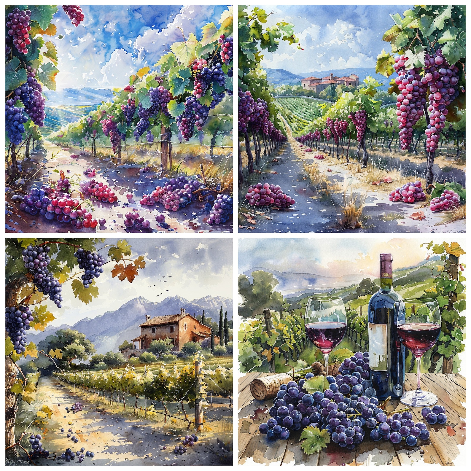 23 Vineyard Landscape PNG Clipart, Watercolor Grape Yard Scenery, Grape ...