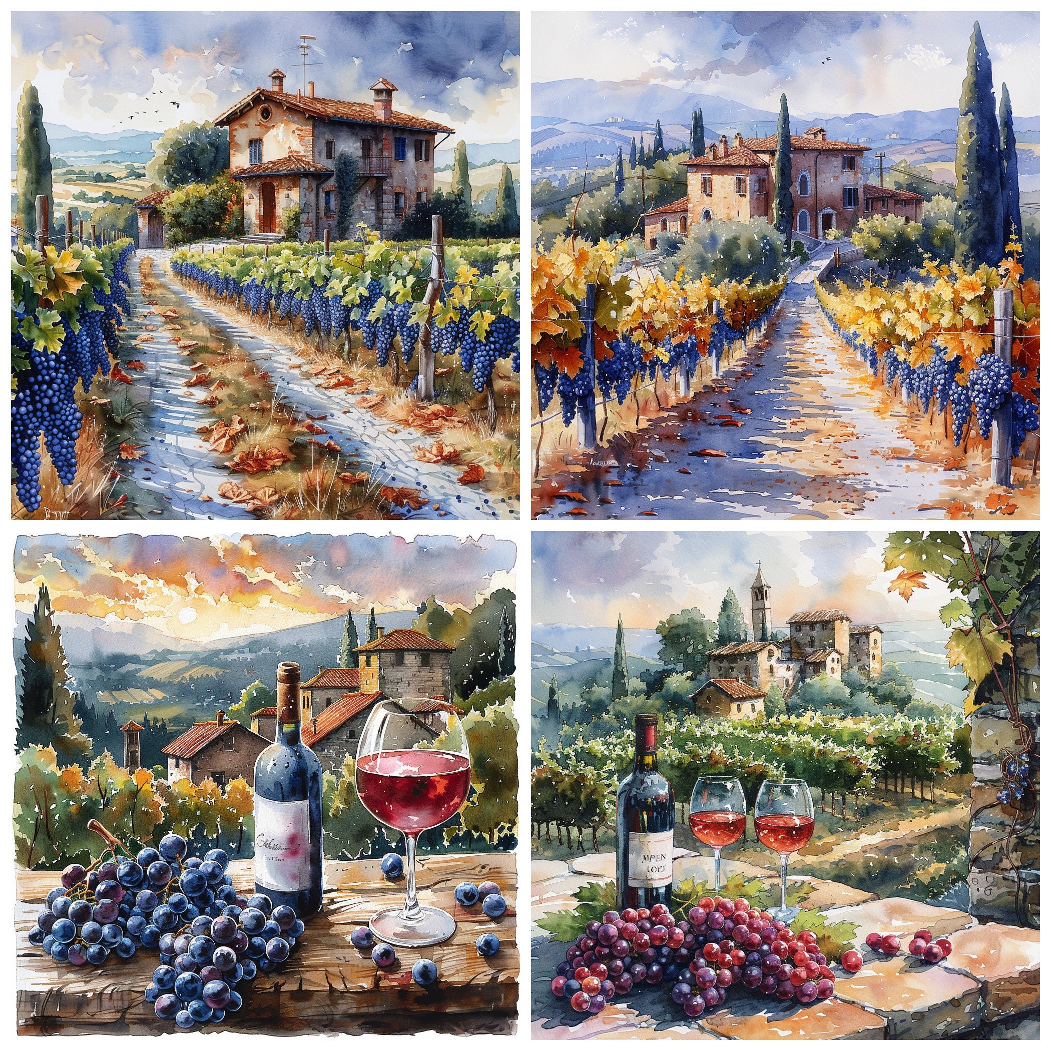 23 Vineyard Landscape PNG Clipart, Watercolor Grape Yard Scenery, Grape ...