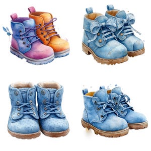 Baby Booties PNG Clipart Bundle, Watercolor Cute Baby Shower ...