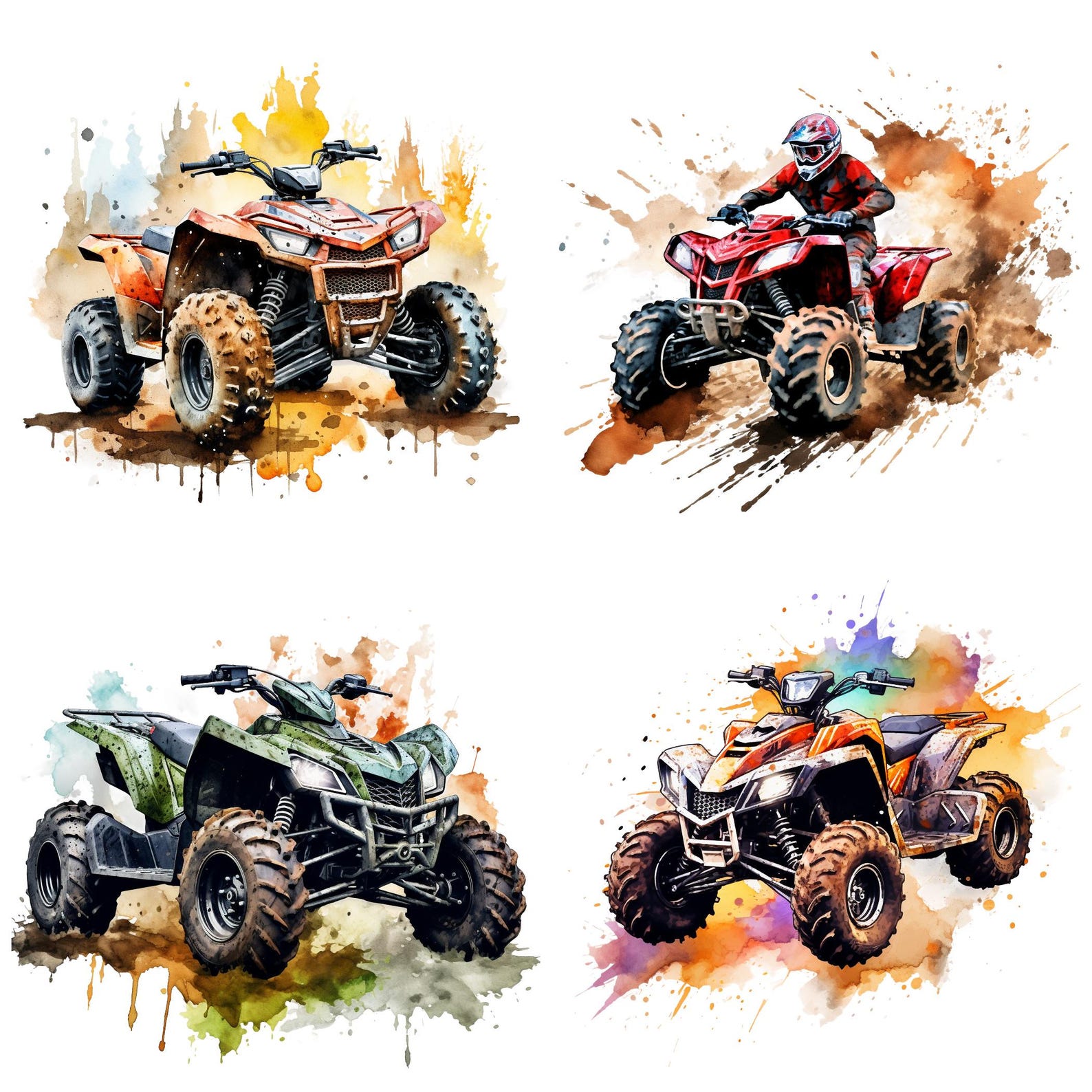 43 ATV Extreme Sport Clipart PNG Bundle, Watercolor ATV Adventure ...