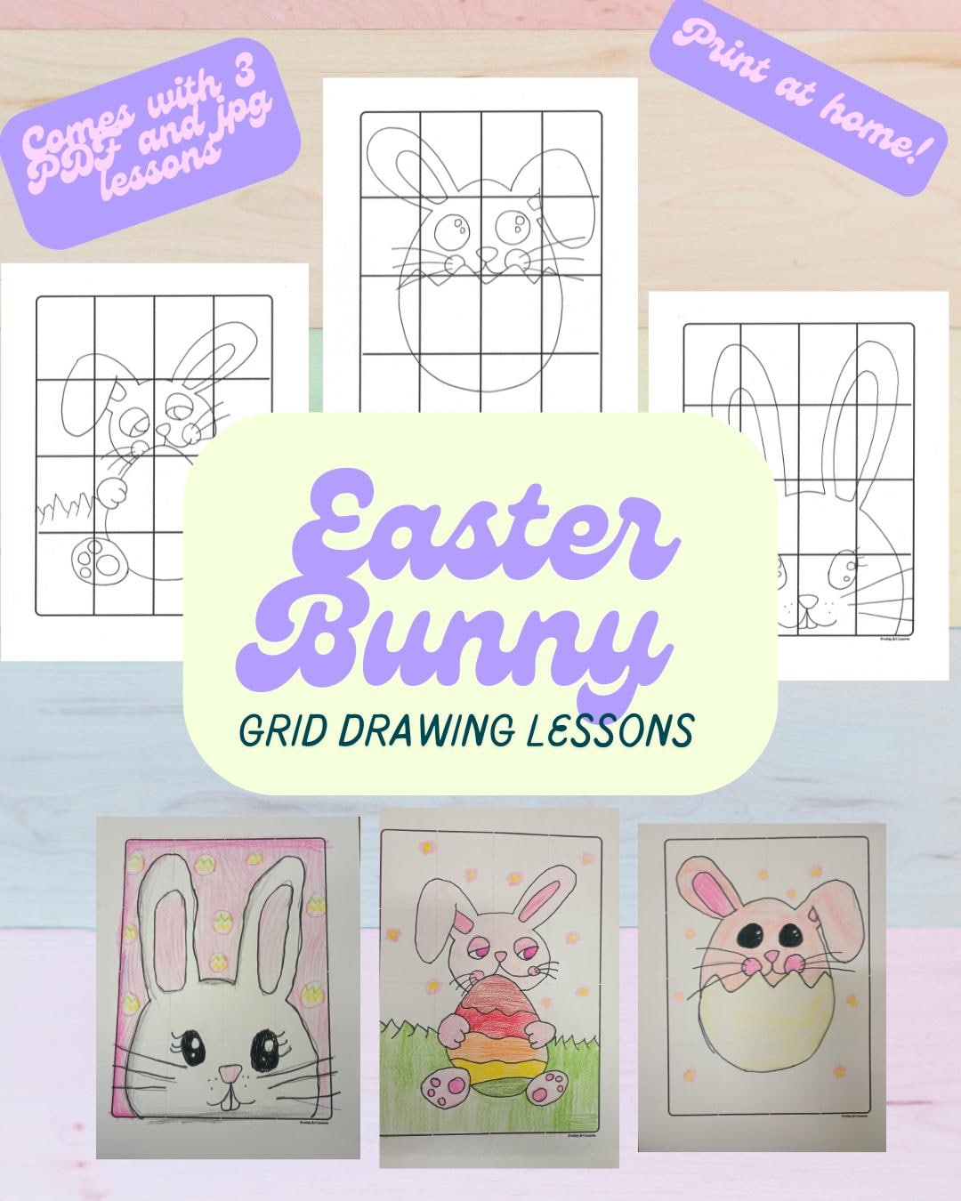 3 Pages of Printable Easter Bunny Grid Drawing Lesson Worksheets! - Etsy