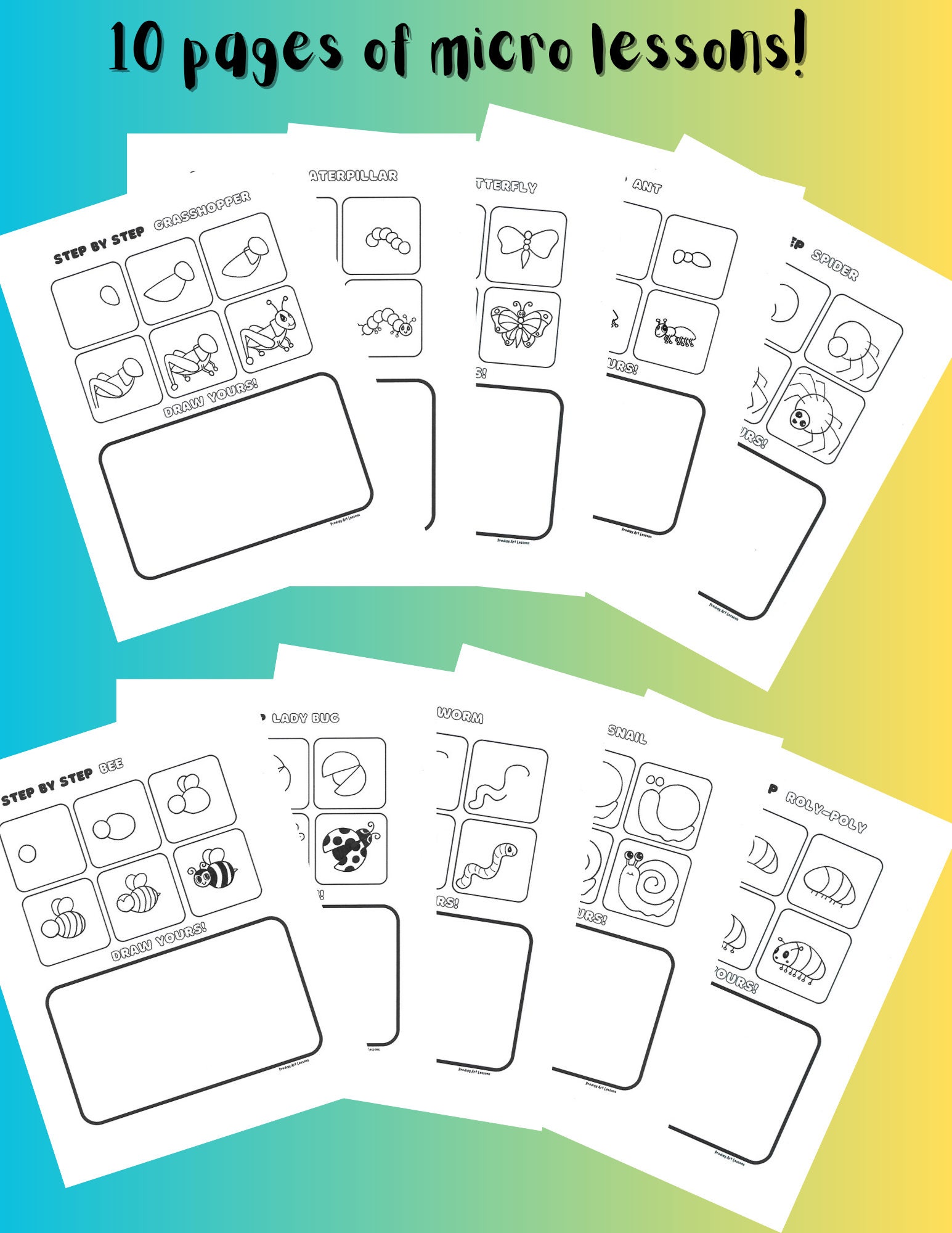 10 Pages of Printable Step by Step Drawing Micro Lesson Worksheets, A ...
