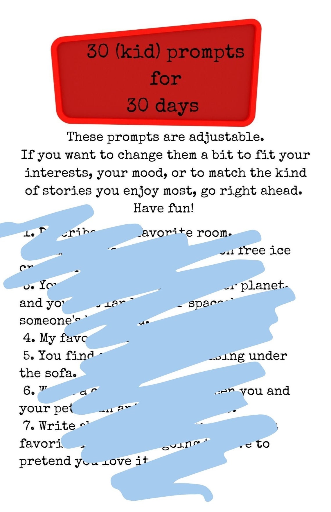 30 Days of Writing for Kids Download and Print PDF 30 Day | Etsy