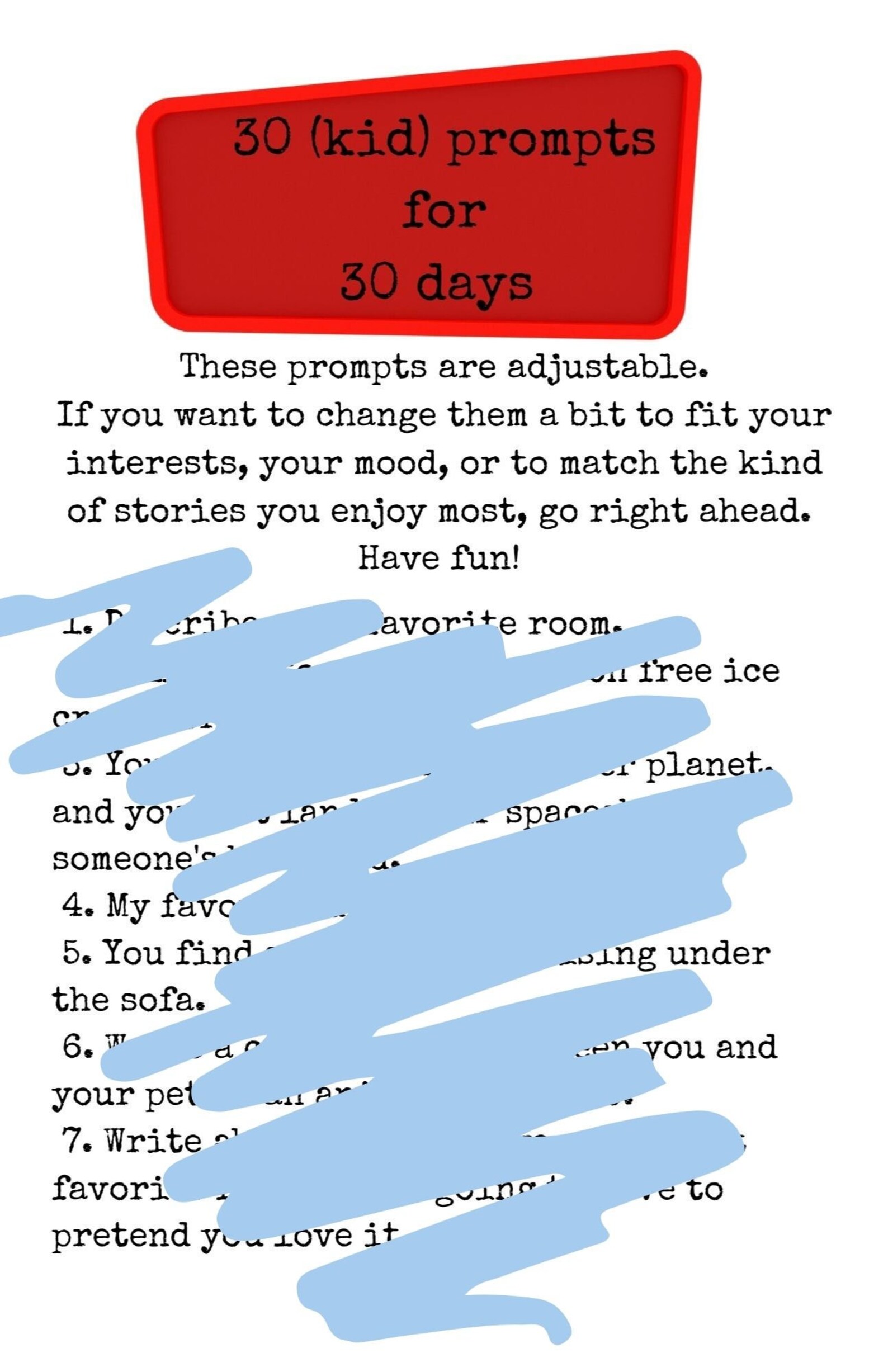 30 Days of Writing for Kids Download and Print PDF 30 Day | Etsy