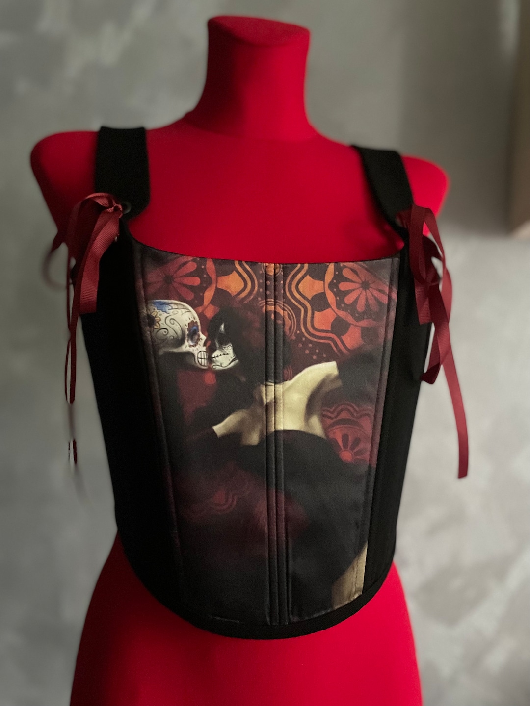 Corset, Corsett-Top, Corsett mit Bild Calavera - Etsy.de