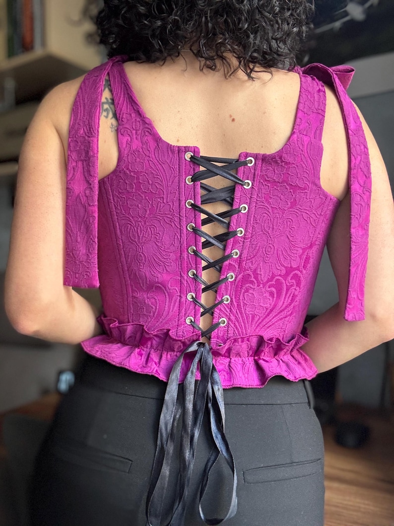 Fuchsia Jacquard Corset Top, Romantic Bustier, Renaissance Boned Corset ...