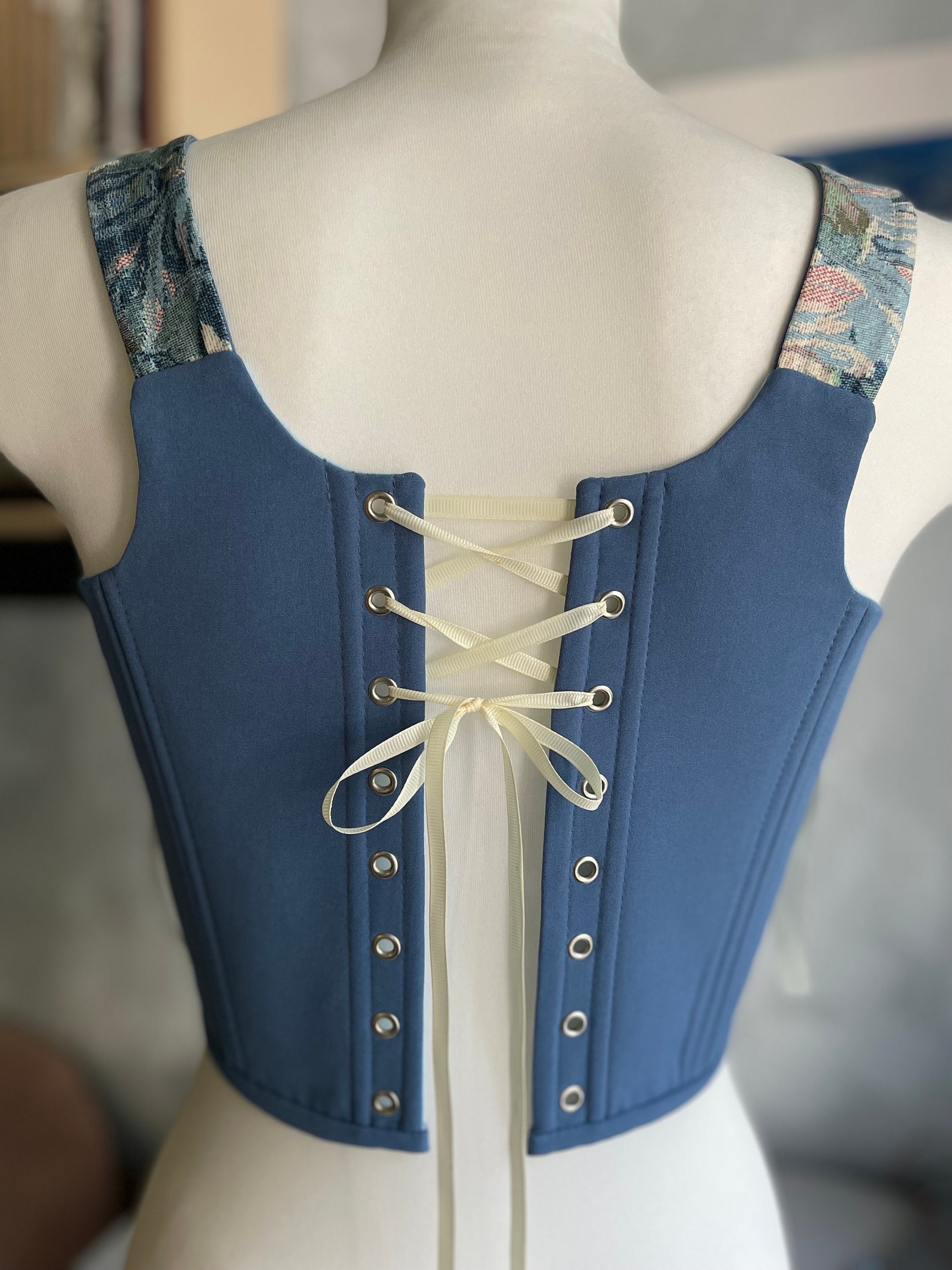 Corset, Blue Floral Tapestry Corset Toprenaissance Corset, Floral ...