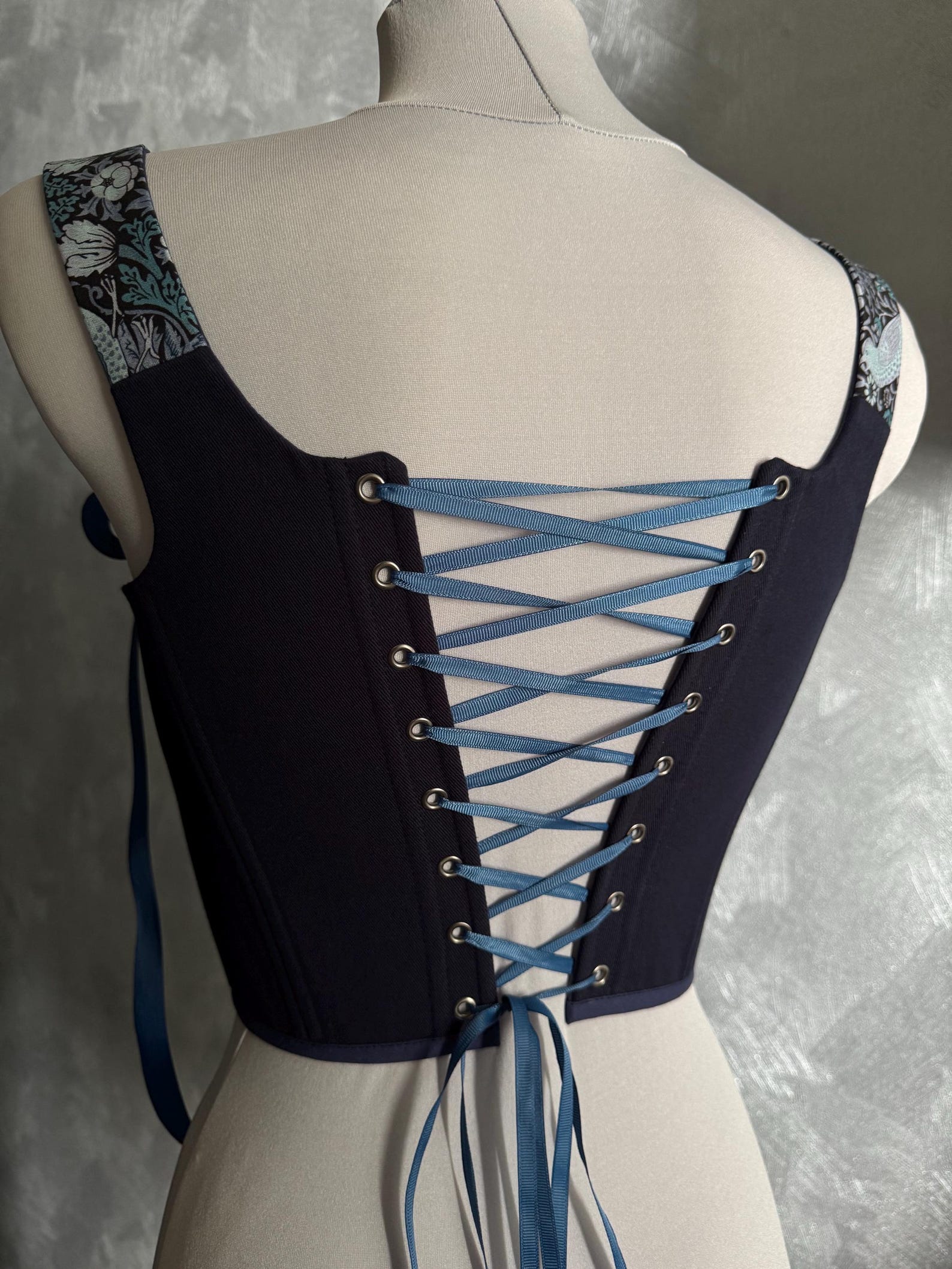 Corset Top Blue William Morris Floral Corset With Satin Ribbons ...