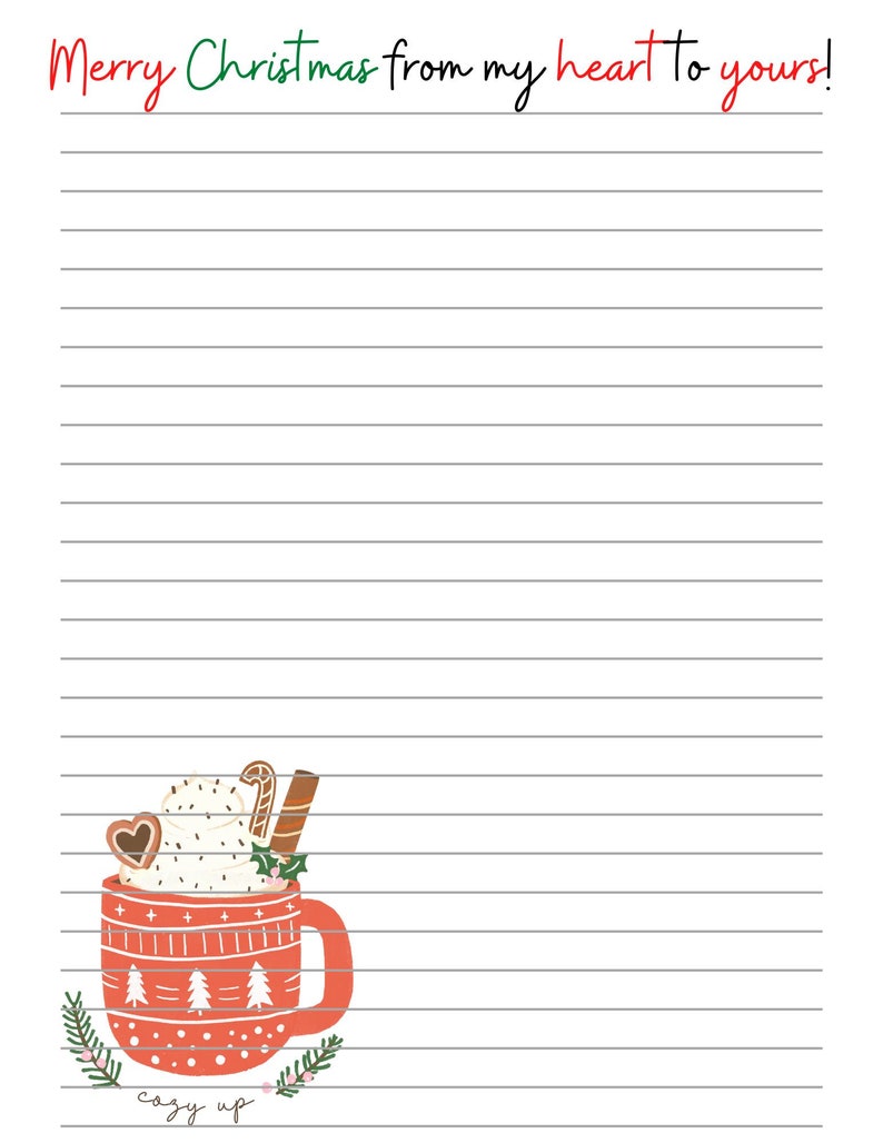 Printable Notes, Christmas Letter Writing Paper, 8.5x11, Unlined ...