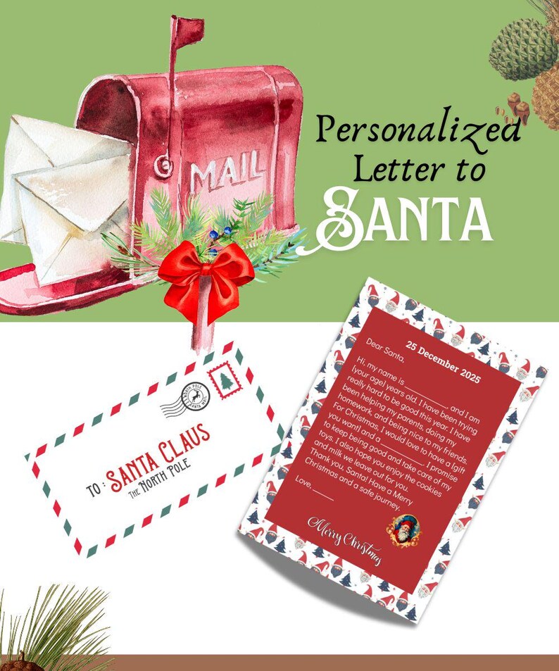 Santa Letter, Santa Claus Printable, Christmas Print, Letter to Santa ...