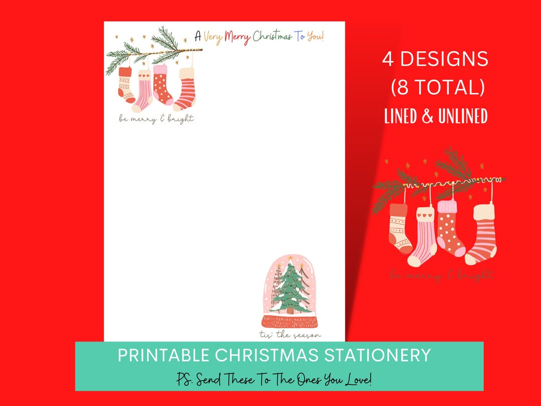 Printable Notes, Christmas Letter Writing Paper, 8.5x11, Unlined ...