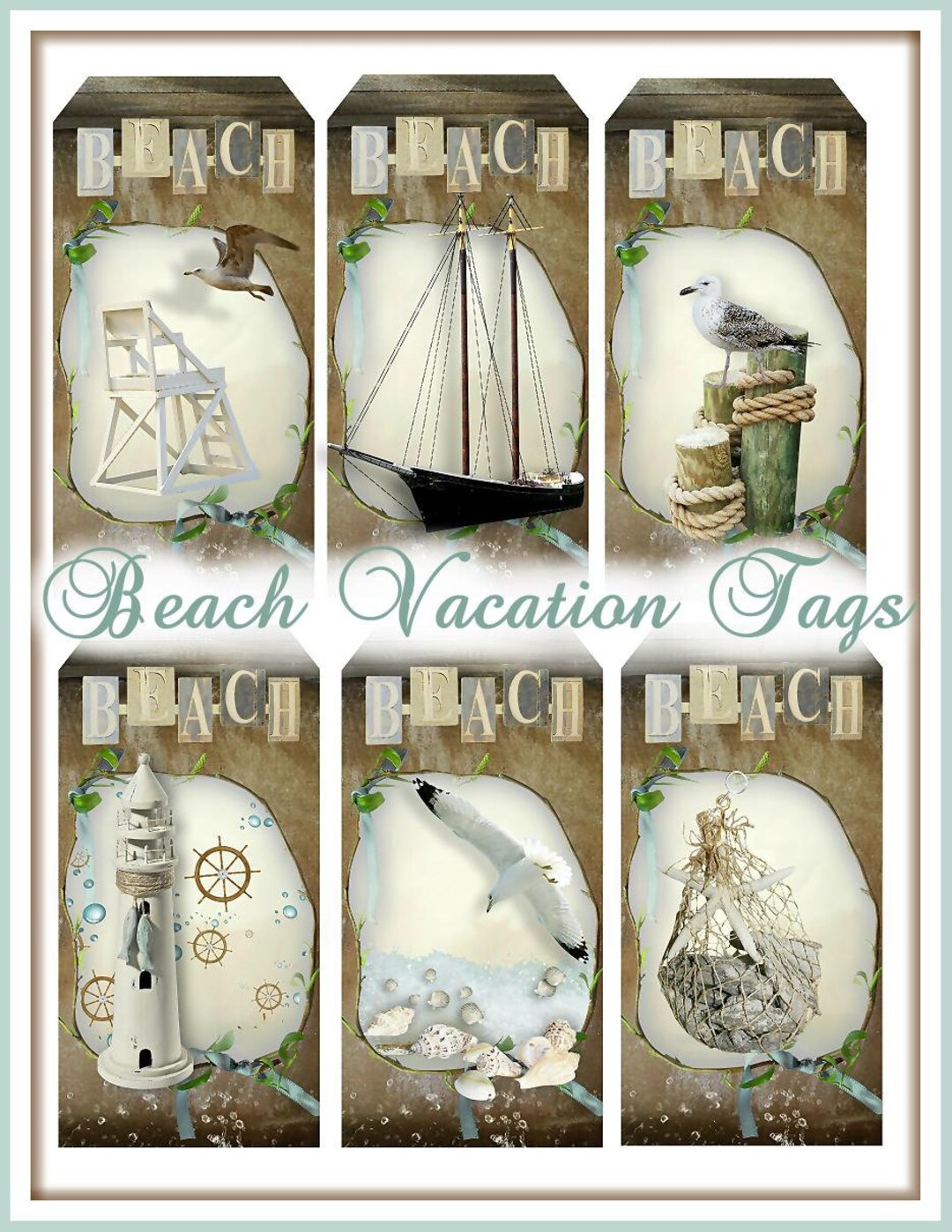 INSTANT DOWNLOAD Summer Beach Vacation Tags for Card, Scrapbooks, Gifts ...