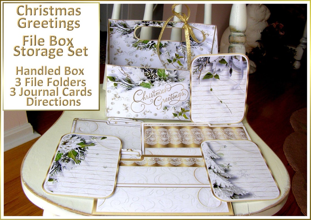 Christmas Greetings File Box Storage Tote Kit Cottage Chic - Etsy