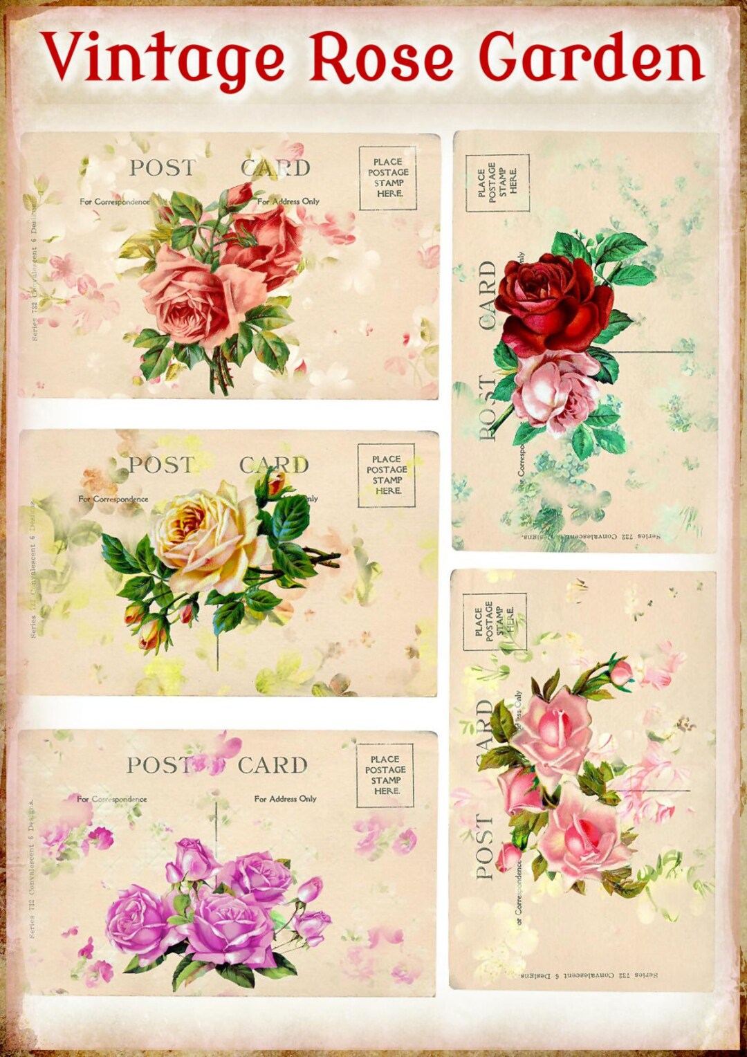 Vintage Rose Garden Post Card Set for Tags, Cards, Scrapbooks, Journals ...