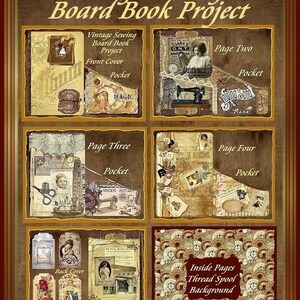 Vintage Sewing Mini Journal Board Book Project With Pockets and Bonus ...