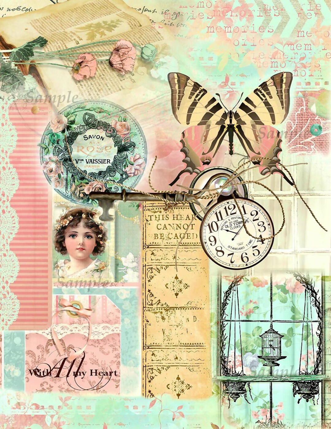 Vintage Ephemera Collage and BONUS Coordinating Tag Set 4 Digital ...
