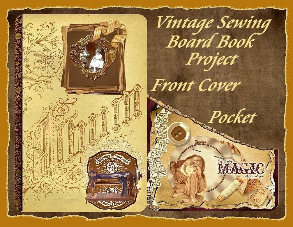 Vintage Sewing Mini Journal Board Book Project With Pockets and Bonus ...