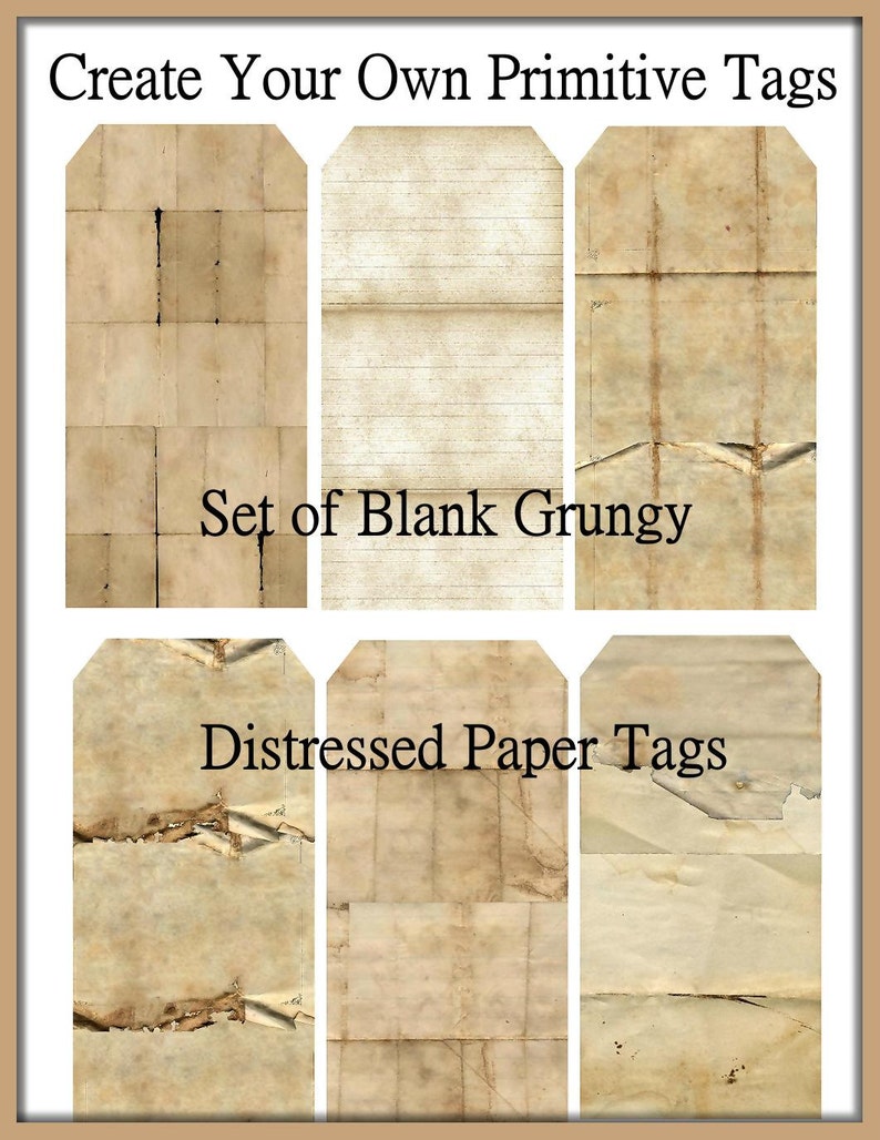 Create Your Own Primitive Tags Set Kit INSTANT DOWNLOAD Vintage Digital ...