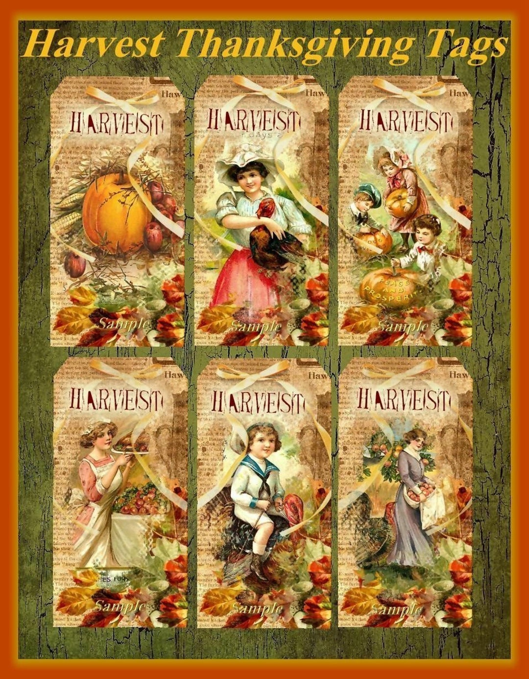 Altered Art Vintage Harvest THANKSGIVING Tags Digital - Etsy