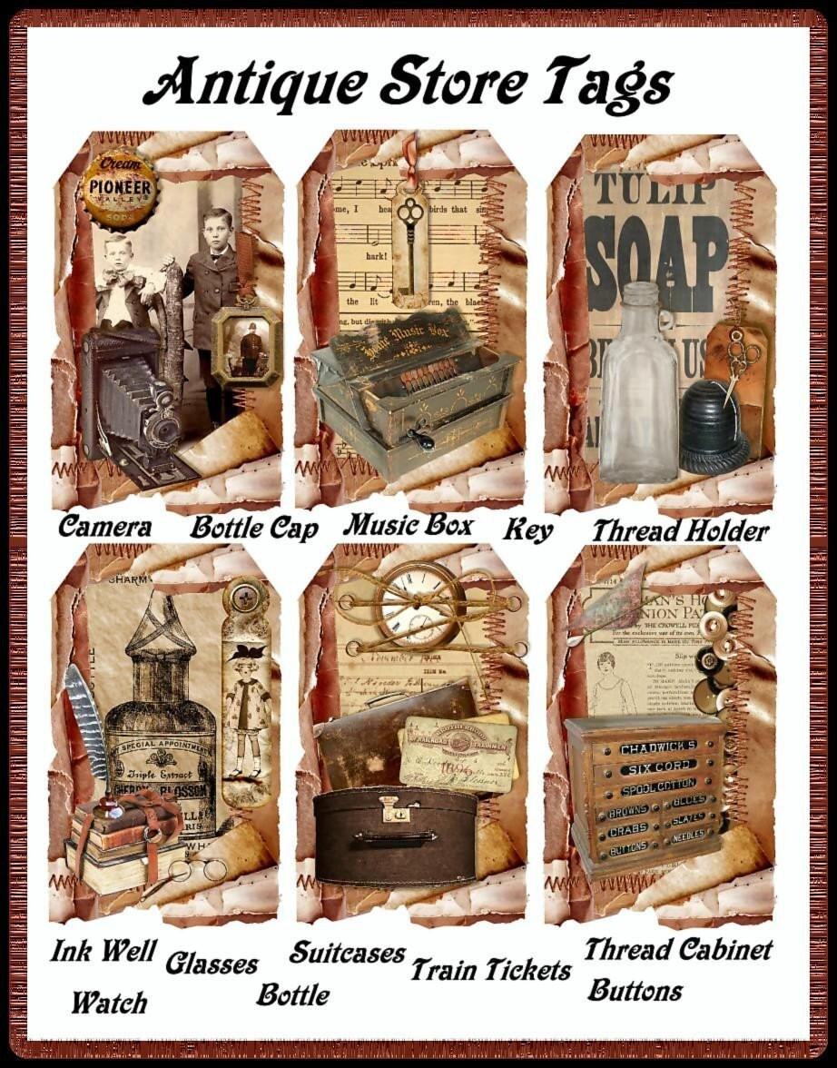 Antique Store Grungy Ephemera Tags Digital Printable INSTANT DOWNLOAD ...