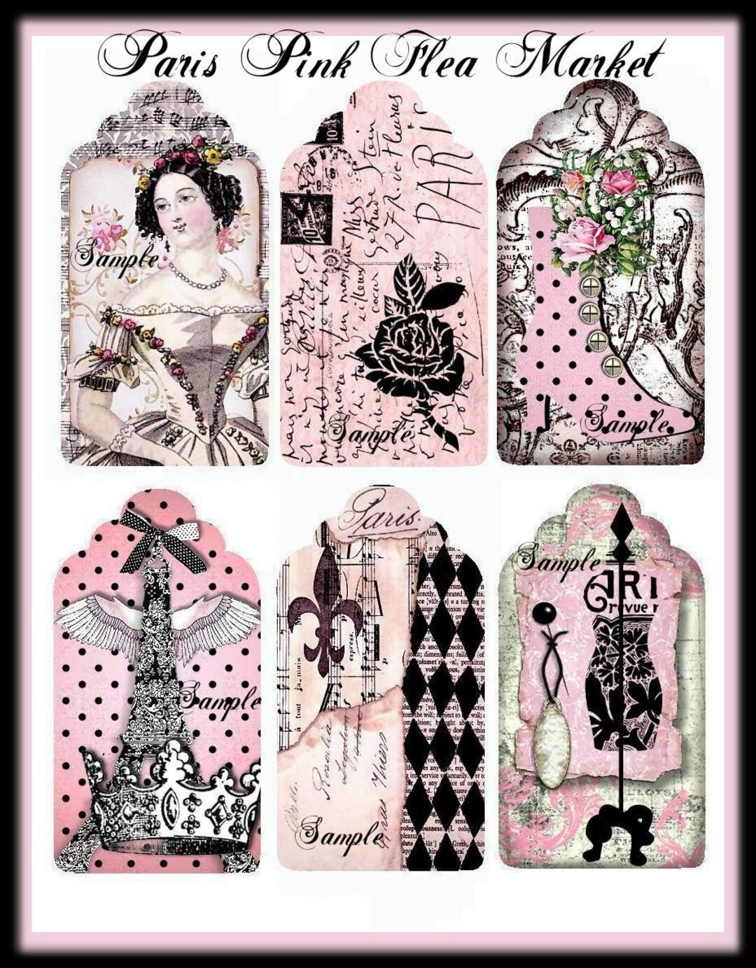 INSTANT DOWNLOAD Paris Pink Flea Market Tags Digital Printables - Etsy