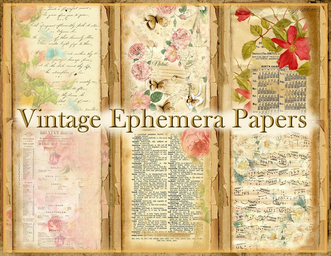 Buy Vintage Ephemera Journal Papers Dictionary, Menu, Calendar ...