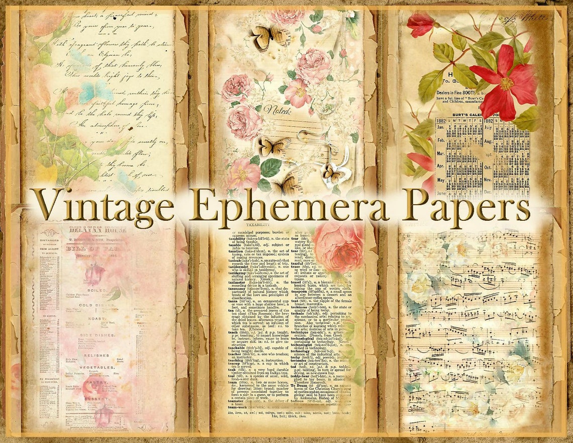 Vintage Ephemera Journal Papers Dictionary, Menu, Calendar, Notecard ...