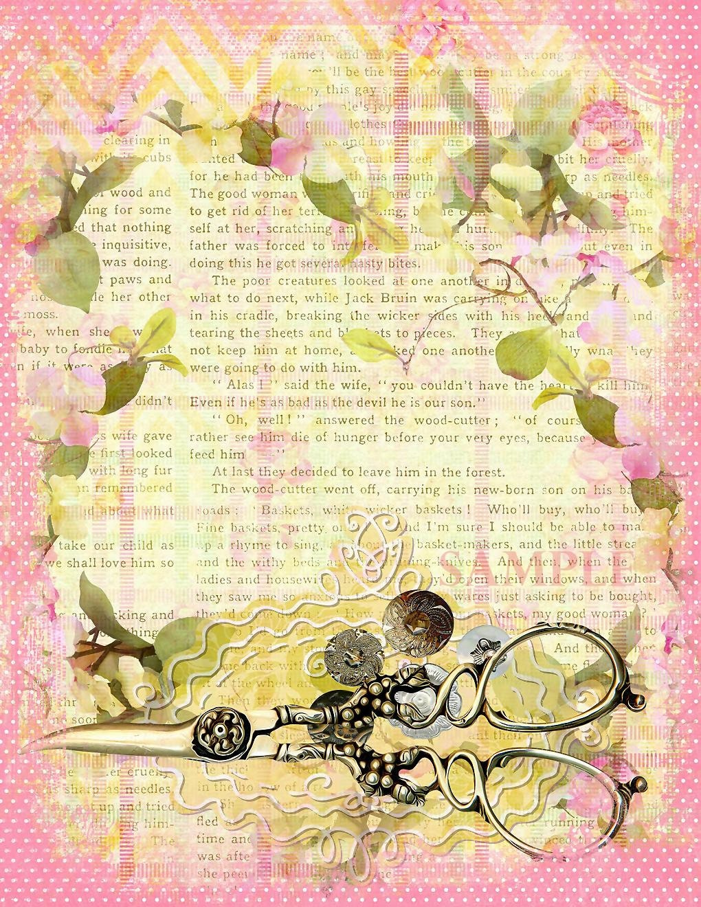 Shabby Sewing Room Collage Papers Set of 4 Scrapbook, Journal INSTANT ...