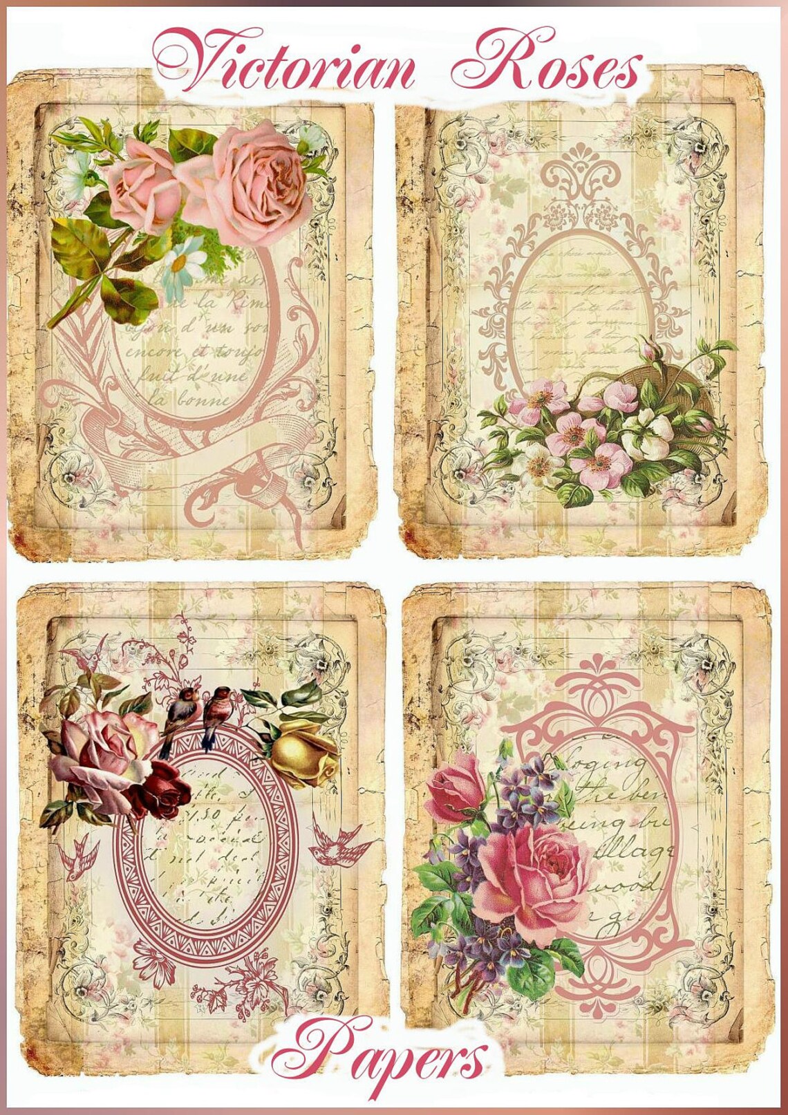 Vintage Victorian Roses Set of 8 Papers Mini Collages Maud Humphrey ...