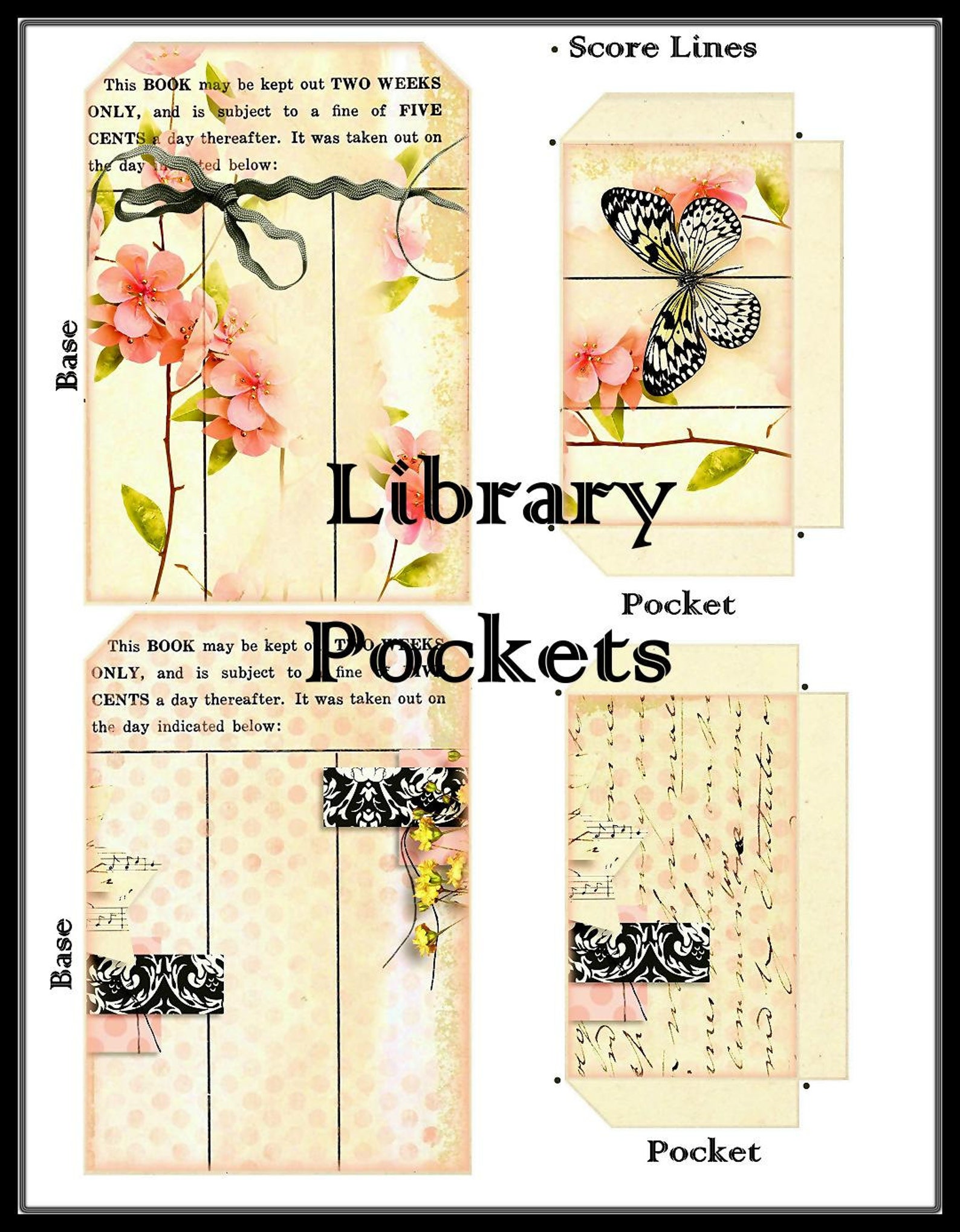 Cottage Chic Library Pockets Set for Junk Journals Mini - Etsy