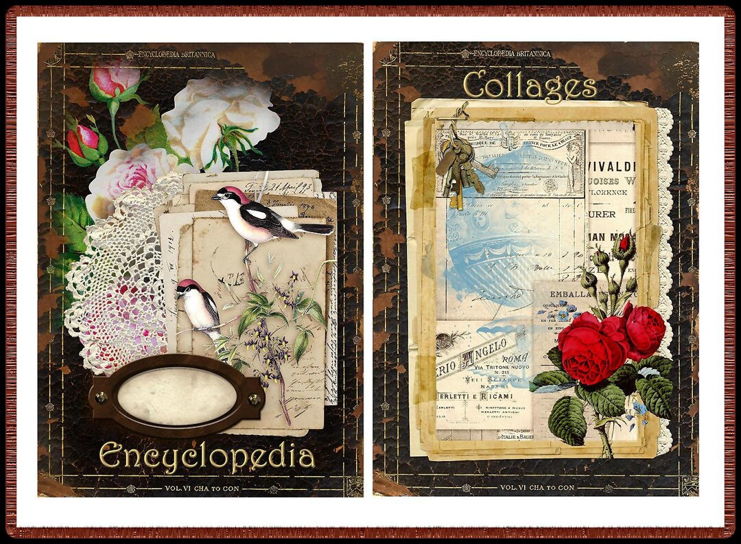 Set of 10 Vintage Encyclopedia Collages in 2 Sizes Digital Printable ...