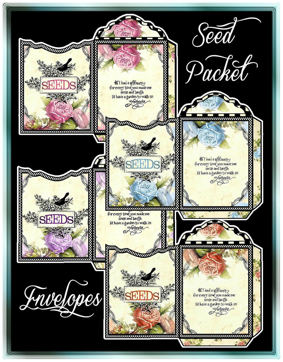 Trellis Roses Seed Packets Set With Journal Inserts Digital Printable ...