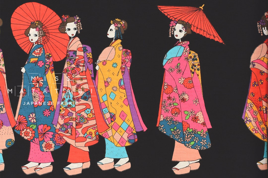 Japanese Fabric Maiko Border Dobby Black 60cm - Etsy