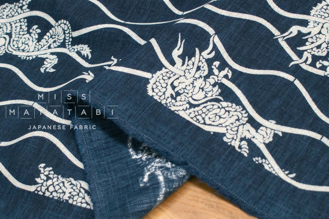 Shokunin Collection Hand-printed Japanese Fabric Ryu Dragon - 9A - 50cm ...
